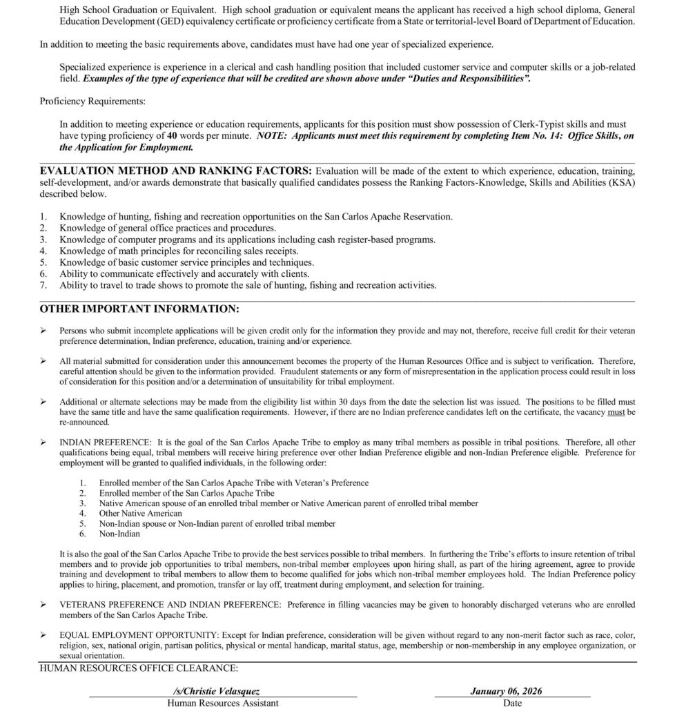 Vacancy Announcement - Permit Sales clerk - Recreation & Wildlife ...